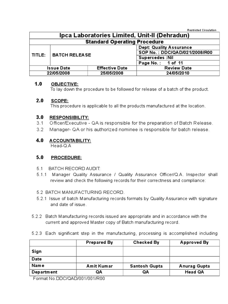 Batch Release | PDF | Quality Assurance | Business Process