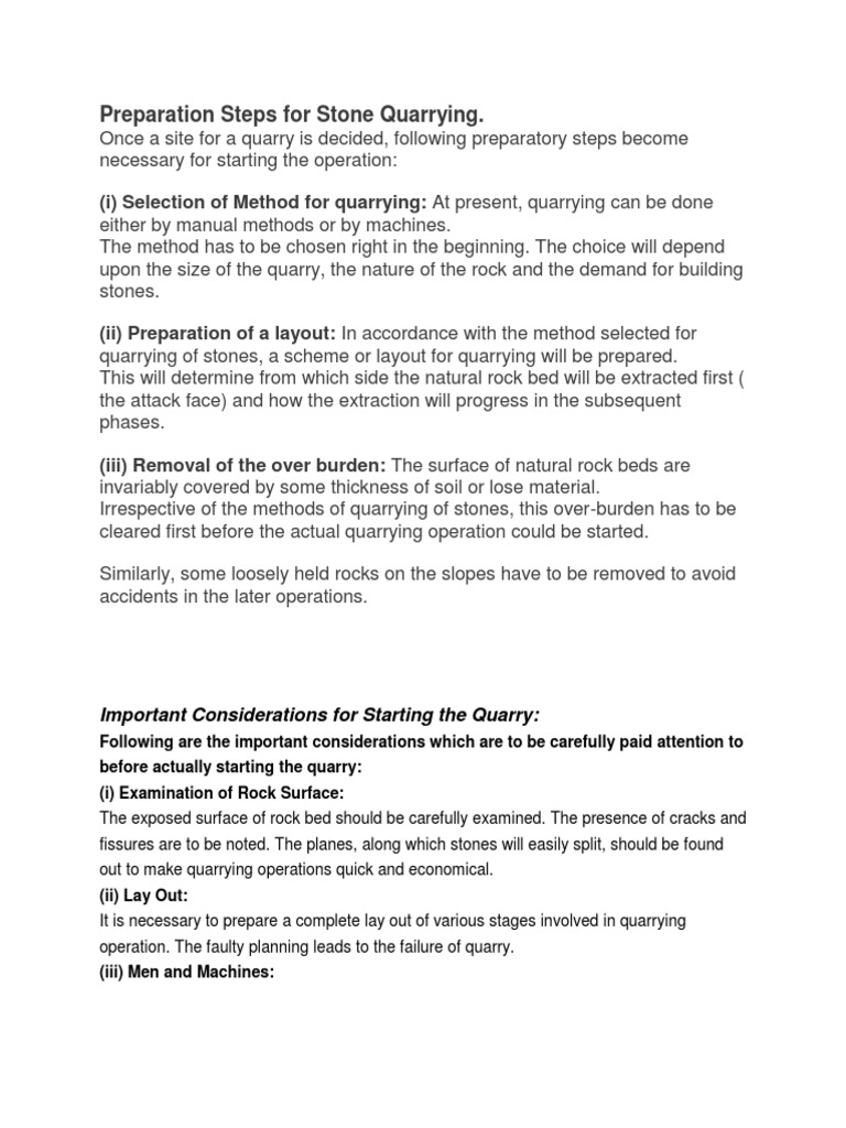 Preparation Steps For Stone Quarrying | PDF | Technology & Engineering