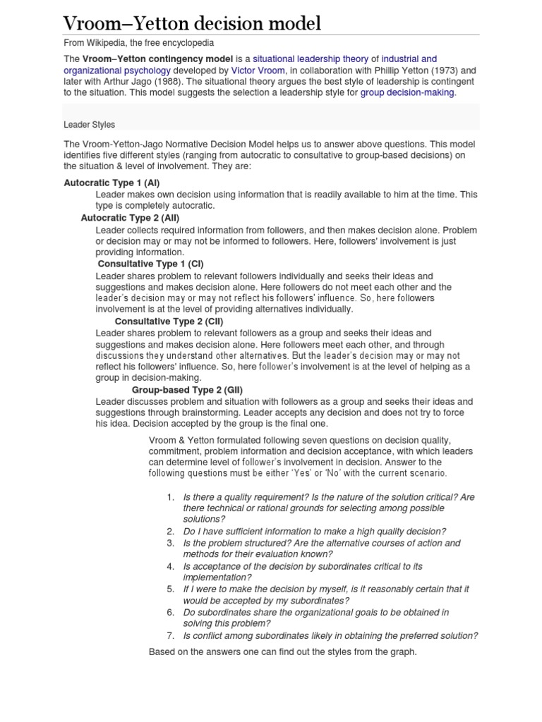 Vrooms Model | PDF | Leadership | Decision Making