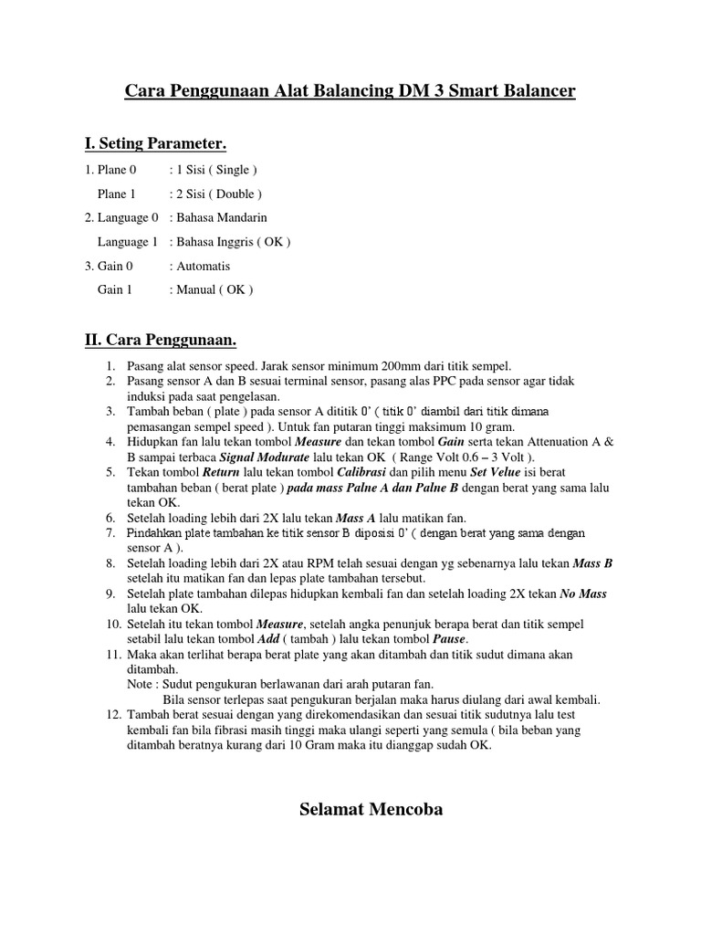 Cara Penggunaan Alat Balancing DM 3 Smart Balancer | PDF