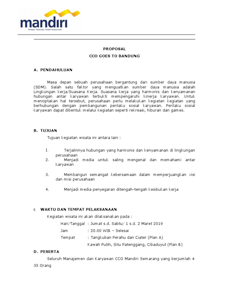 Proposal Piknik Karyawan CCO Bandung | PDF