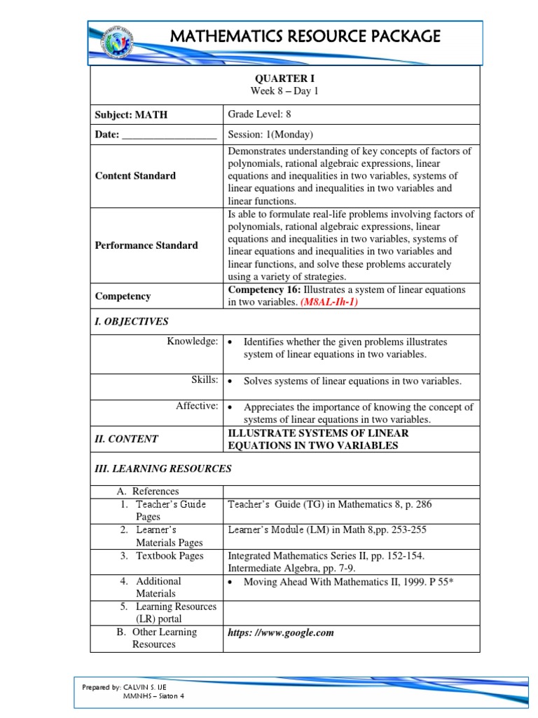 DLP 8 - Week8 (Day1) | PDF | System Of Linear Equations | Variable (Mathematics)
