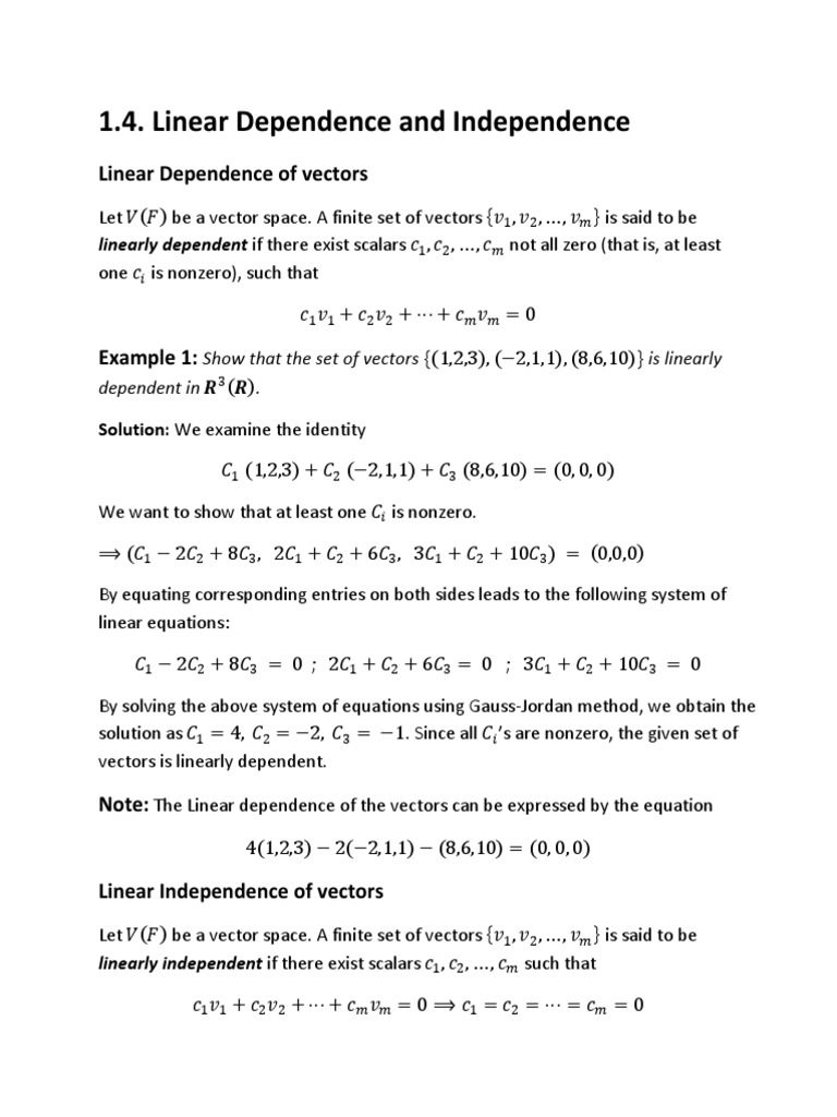 1.4. Linear Dependence and Independence-1 PDF | PDF | Vector Space ...