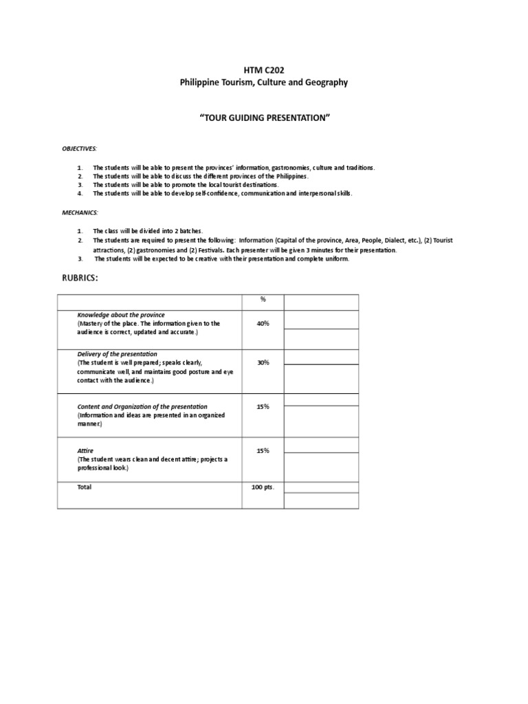 Rubrics - Tour Guiding | PDF