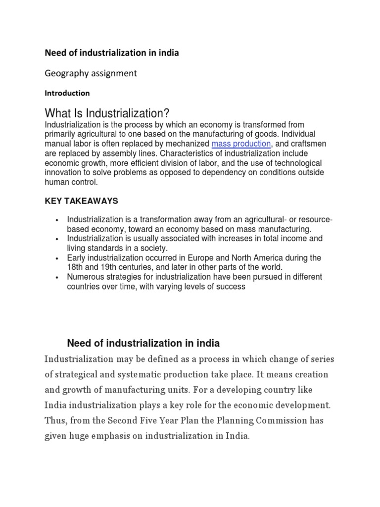 Need of Industrialization in India | PDF | Industrialisation | Economic ...