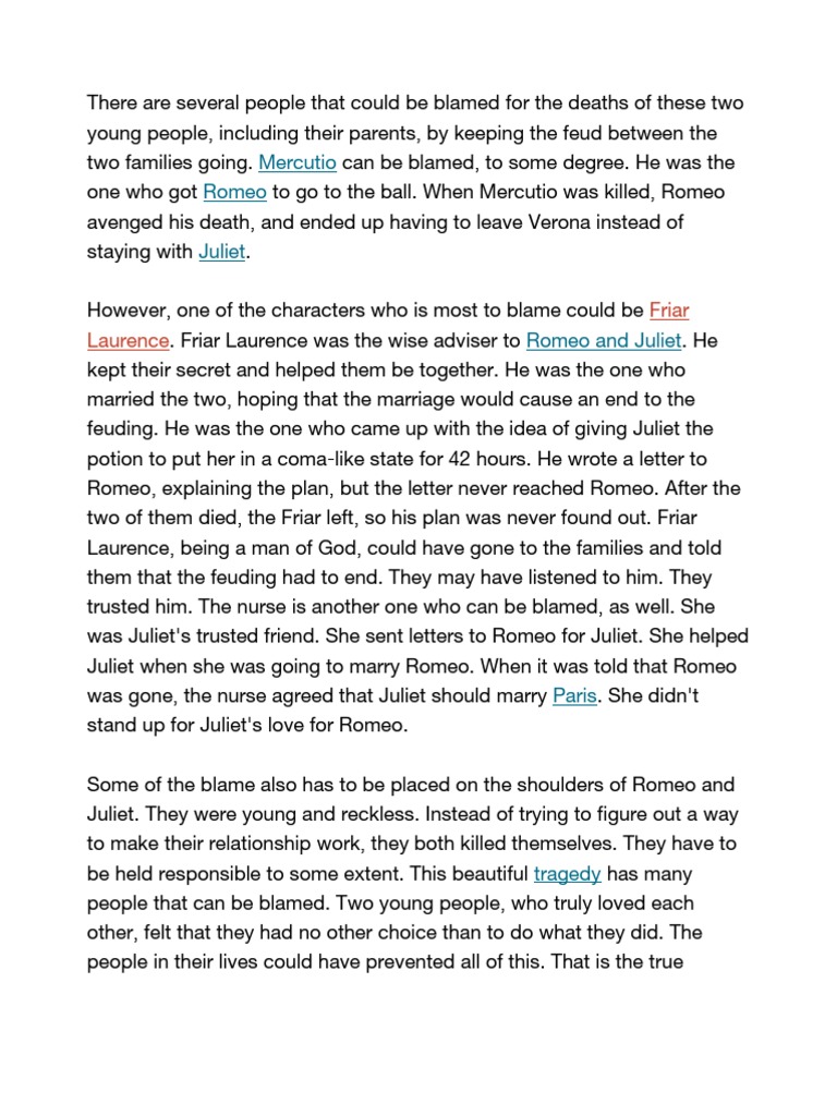 Research Who Is Responsible For Romeo and Juliets Death | PDF ...