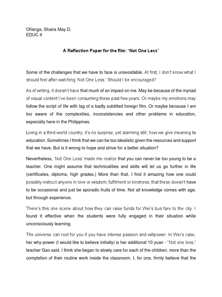 A Reflection Paper For The Film