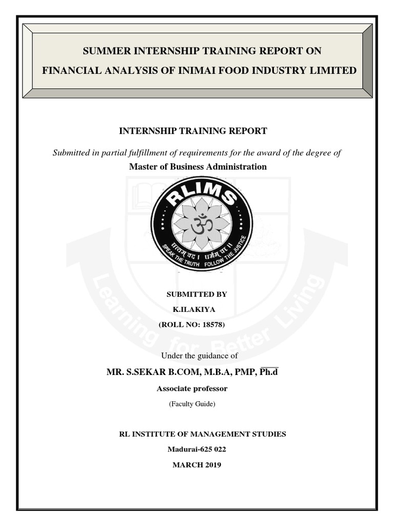 Financial Analysis of Inimai Food Industry | PDF | Cash Flow Statement ...