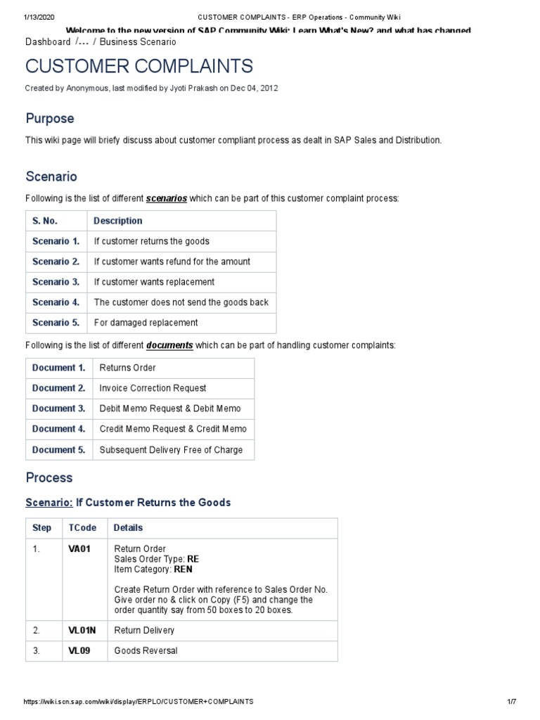 Customer Complaints - Sap SD | PDF | Invoice | Business