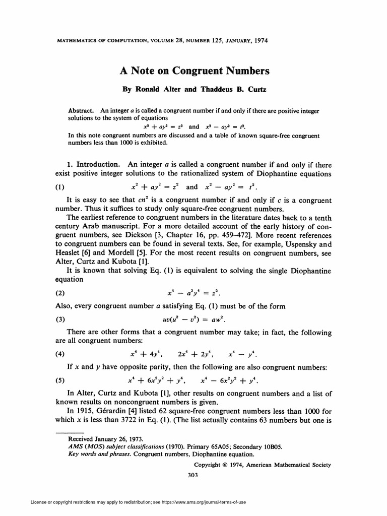 Congruent Numbers | Download Free PDF | Number Theory | Equations