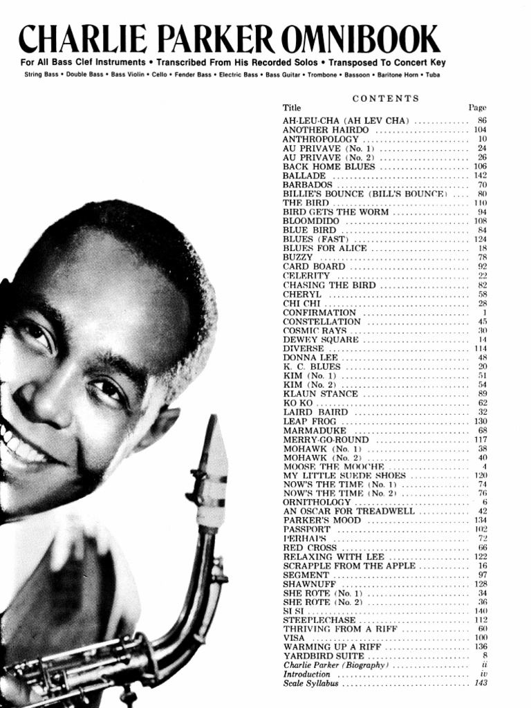 Charlie Parker - Omnibook - Bass Clef PDF | PDF
