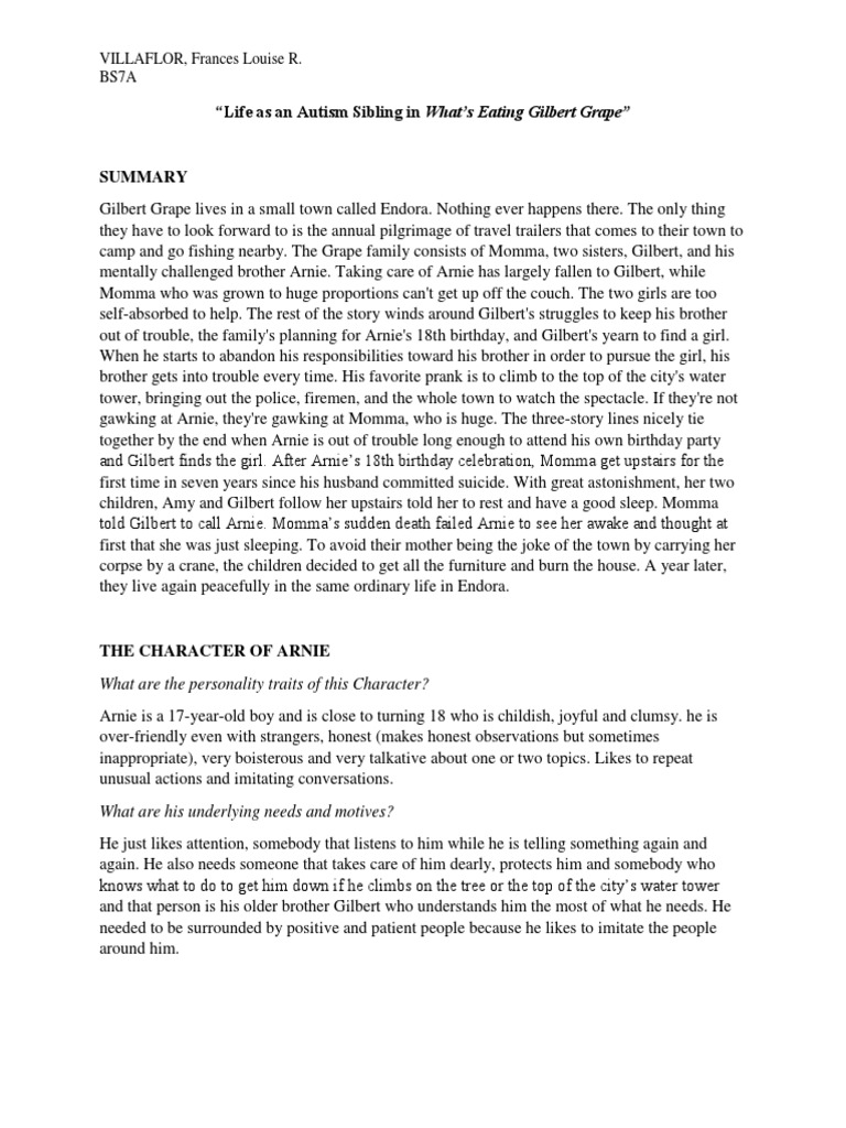 Autism and Sibling Dynamics in Gilbert Grape | PDF | Psychological ...
