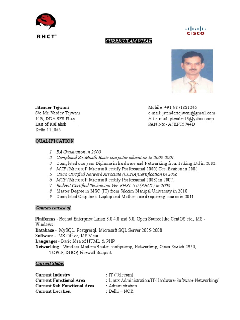 Resume-Jitender Tejwani | PDF | Point Of Sale | Computer Network