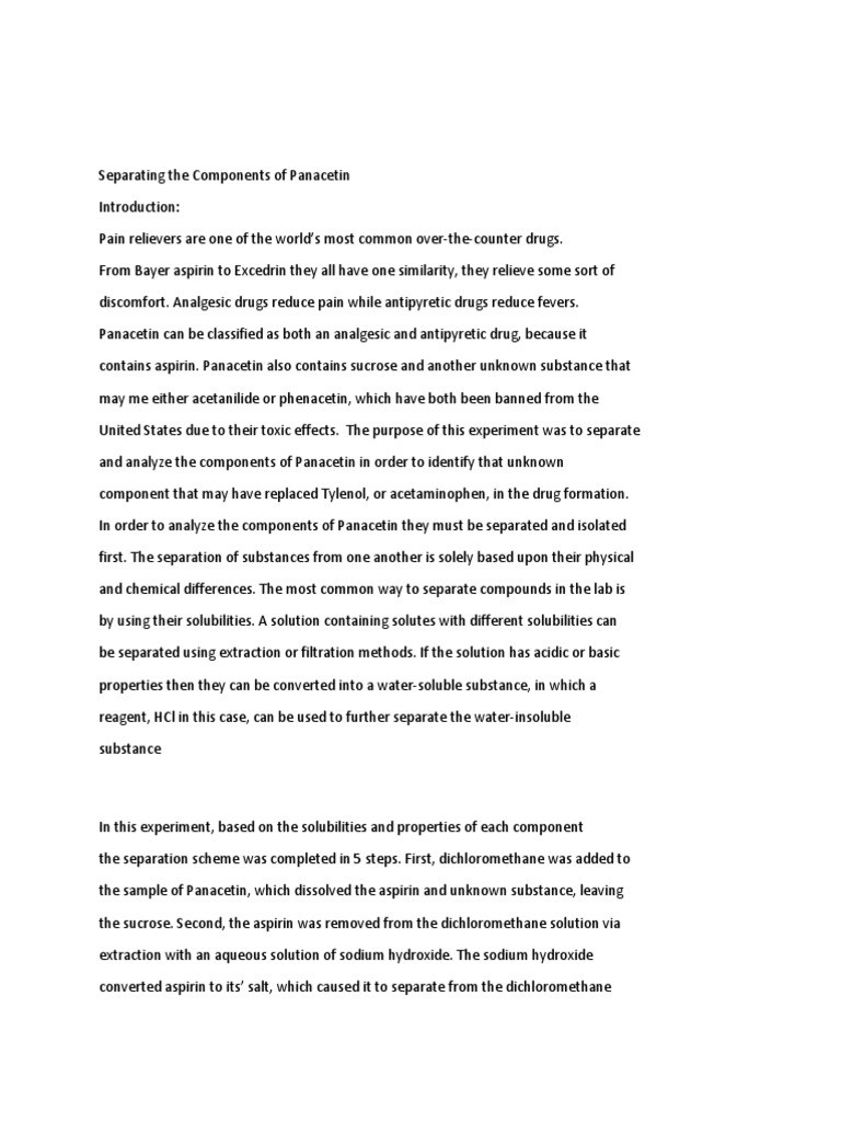 Separating The Components of Panacetin | PDF | Solubility | Filtration