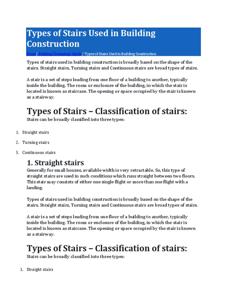 Types of Stairs Used in Building Construction | PDF | Stairs ...