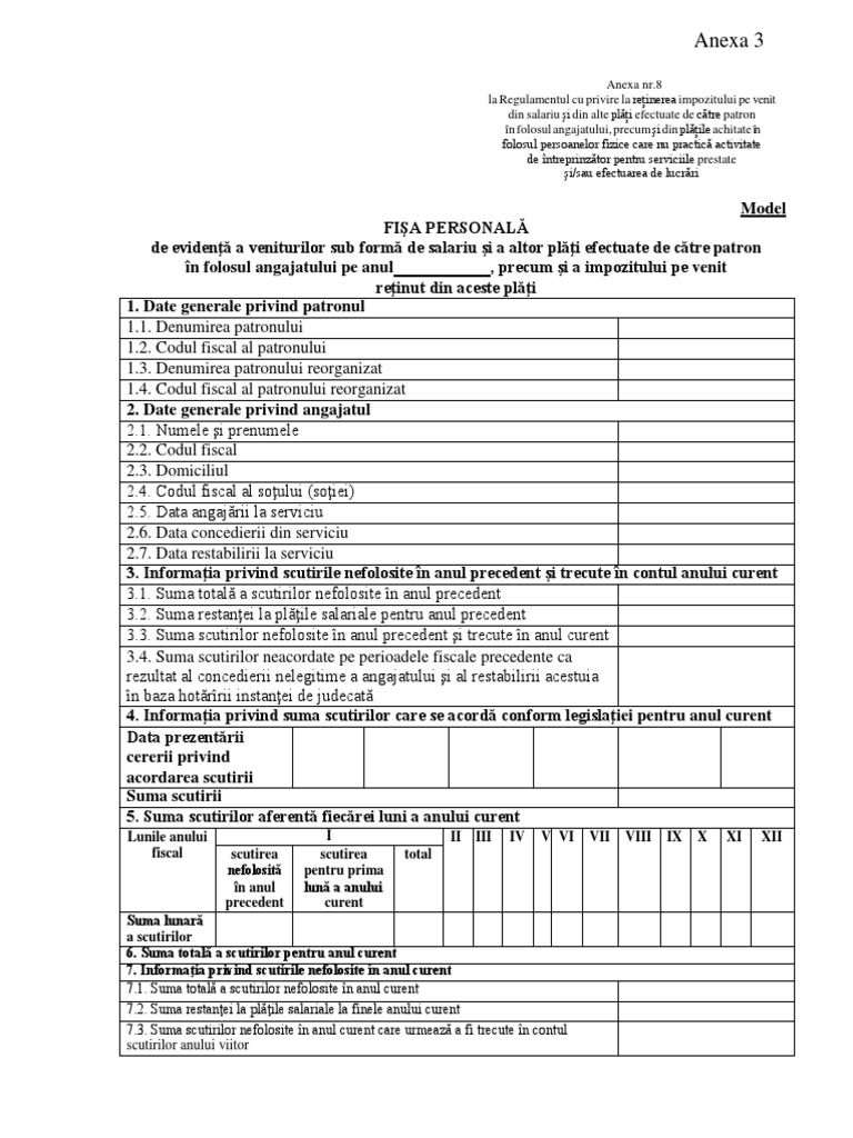Anexa 3 Fişa Personală | PDF
