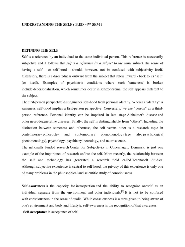 Understanding the Self in B.Ed Curriculum | PDF | Emotional Self ...