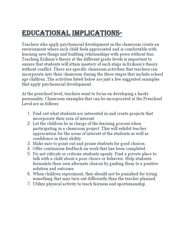 Educational Implications of Erikson | Classroom | Teachers