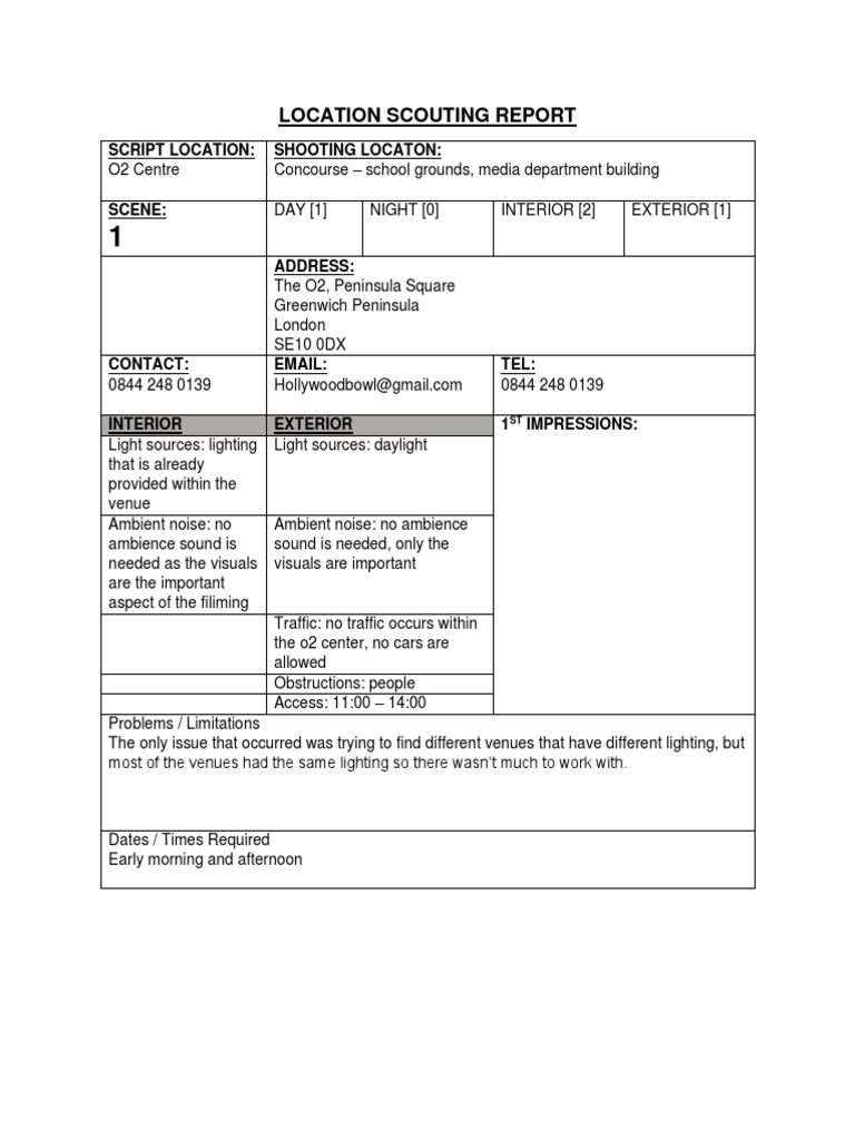 Location Scouting Sheet O2 | PDF