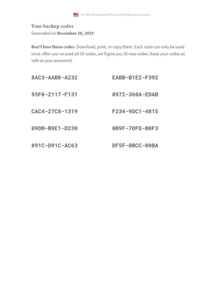 Login - Gov - Backup Codes PDF | PDF