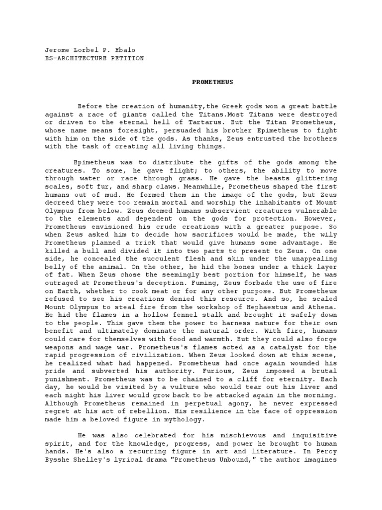 PROMETHEUS | Download Free PDF | Prometheus | Mythology