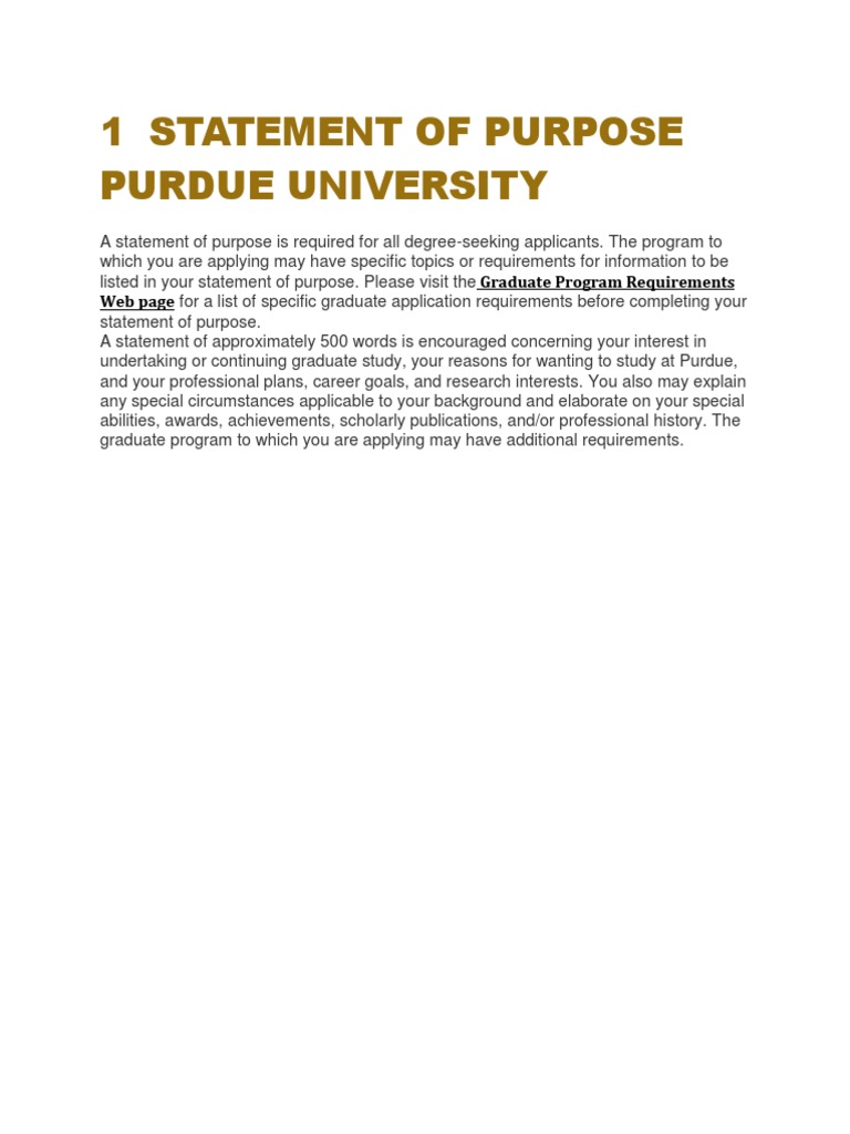 STATEMENT OF PURPOSE Purdue University | PDF