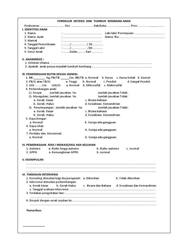 Form Sdidtk (Formulir Pemeriksaan & Register Laporan Sdidtk) | PDF