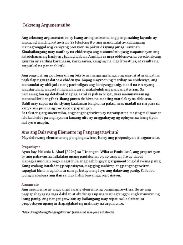 Tekstong Argumentatibo. | PDF