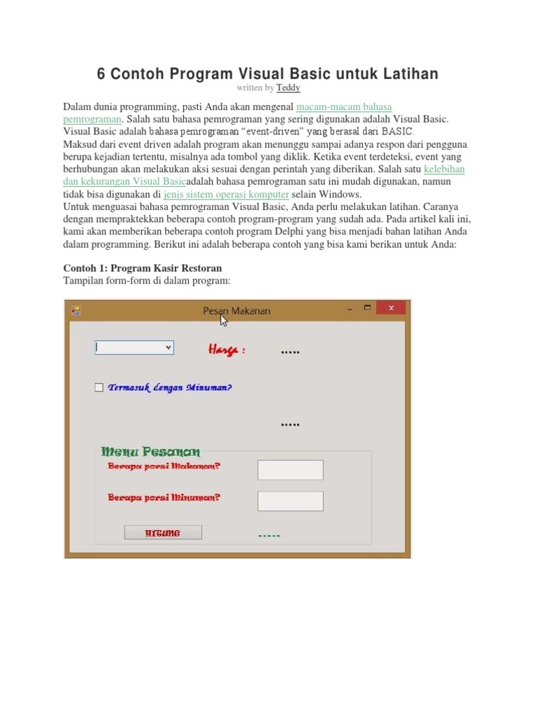 6 Contoh Program Visual Basic Untuk Latihan | PDF