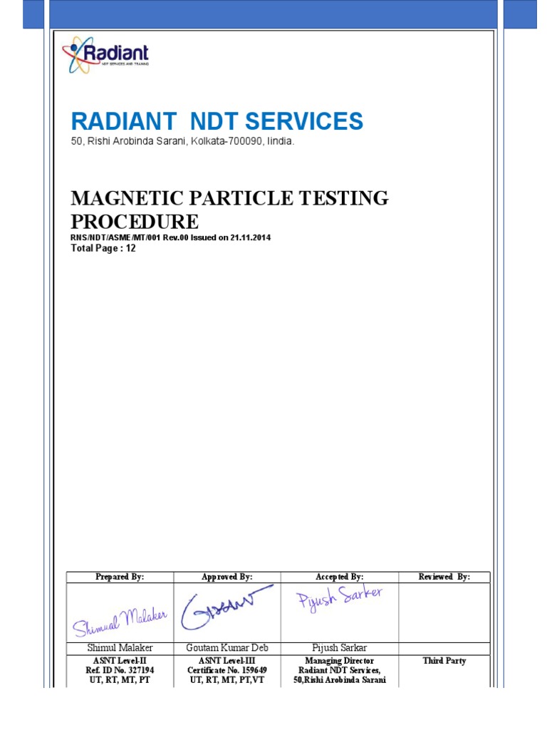RNS - NDT - MT - 001 Rev.0 | PDF | Nondestructive Testing | Ultraviolet