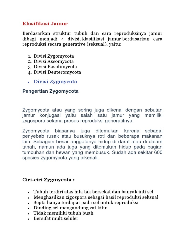 Klasifikasi Jamur | PDF