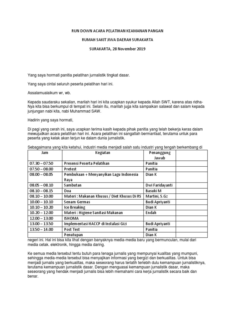 Rundown Acara Pelatihan | PDF