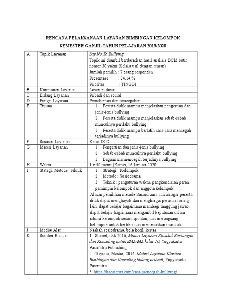 RPL BKP TOPIK BULLYING Teknik Sosiodrama | PDF | Pengembangan Diri