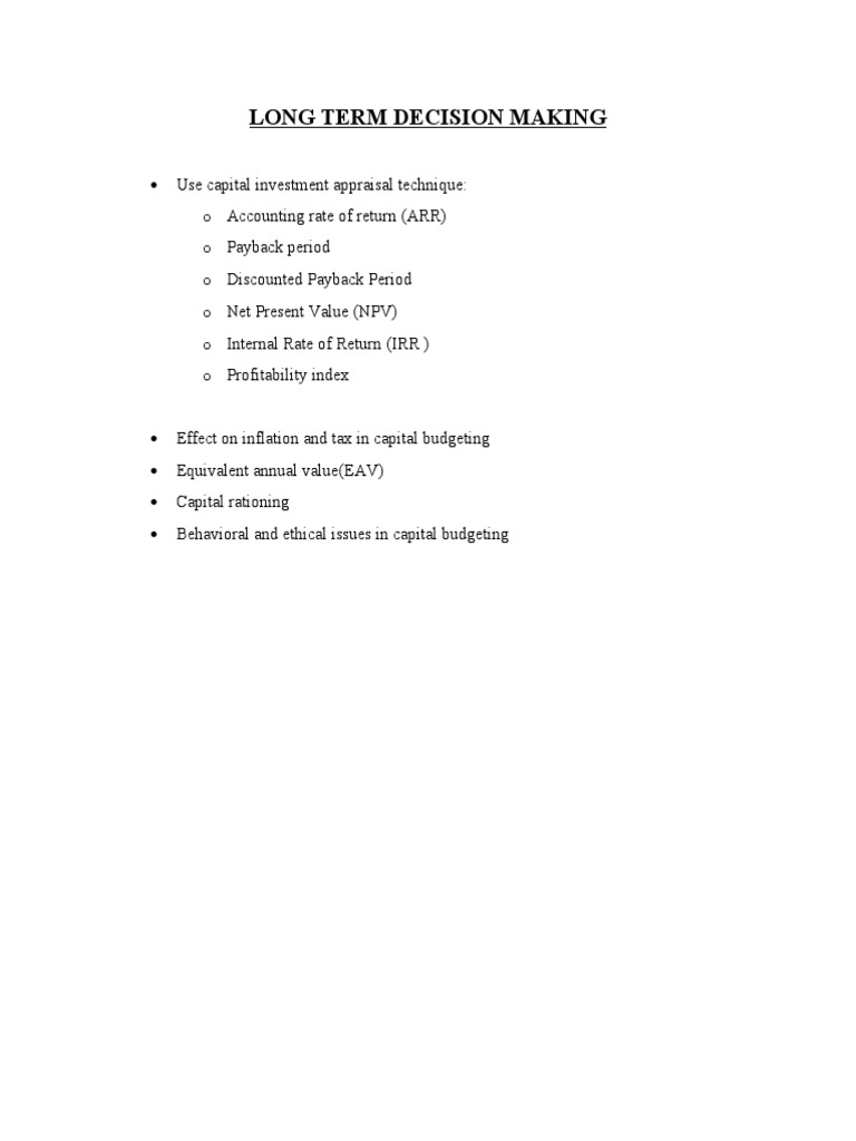 Long Term Decision Making | PDF | Financial Economics | Depreciation