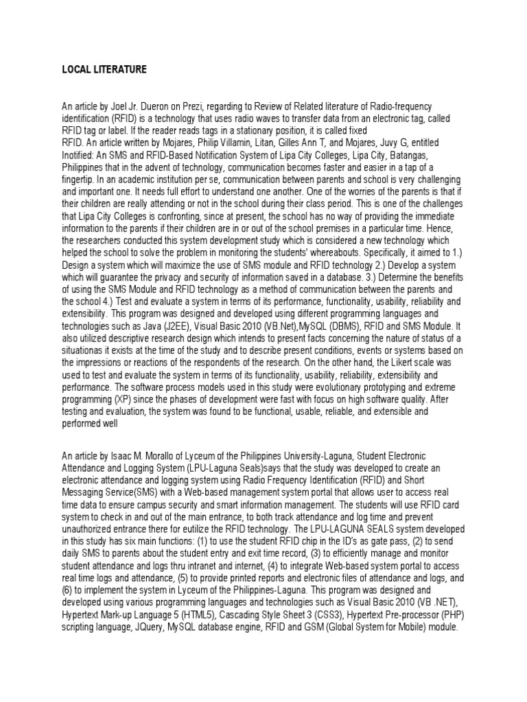 LOCAL LITERATURE REVIEW | PDF | Radio Frequency Identification | Web ...