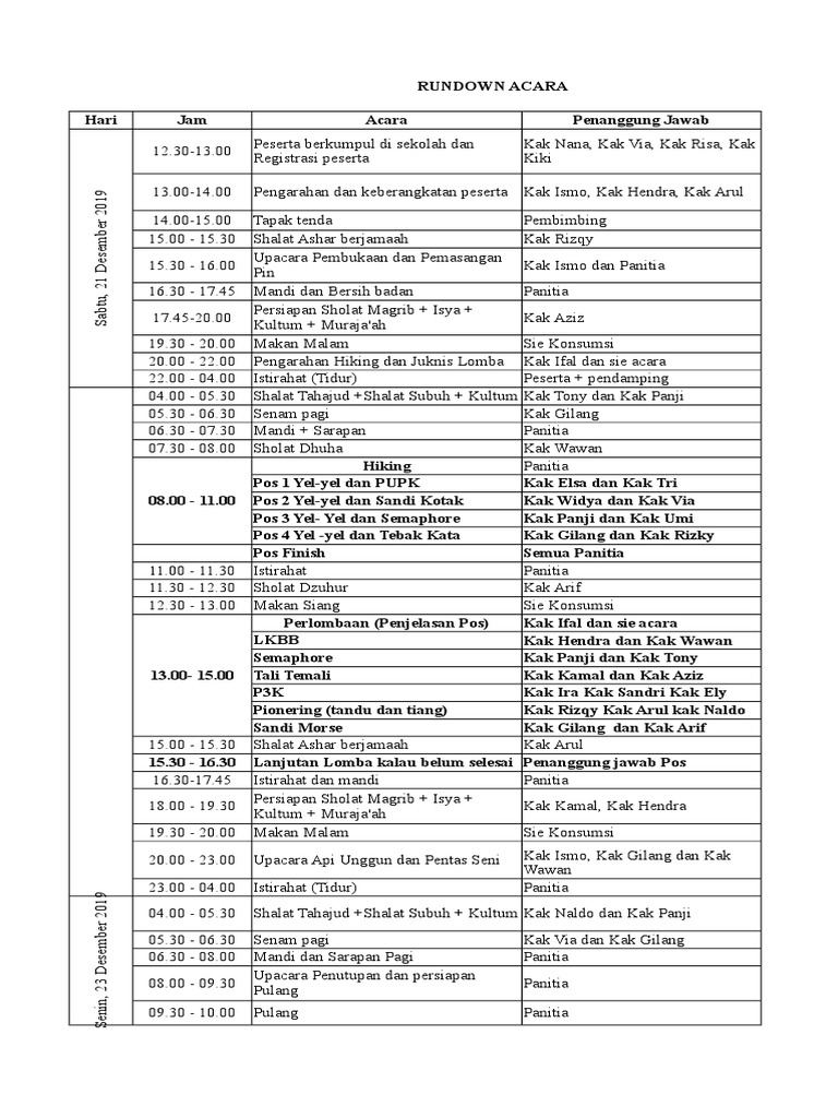 RUNDOWN Acara Kemah | PDF
