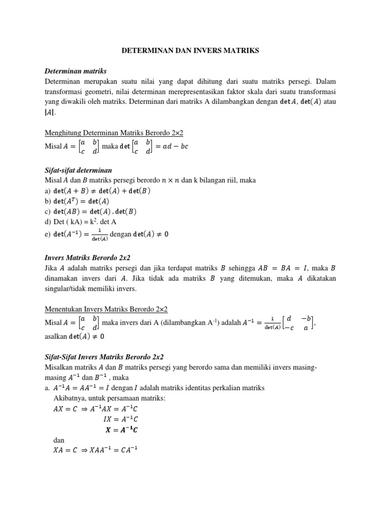 Determinan dan Invers Matriks 2x2, 3x3 | PDF | Metode & Bahan Ajar
