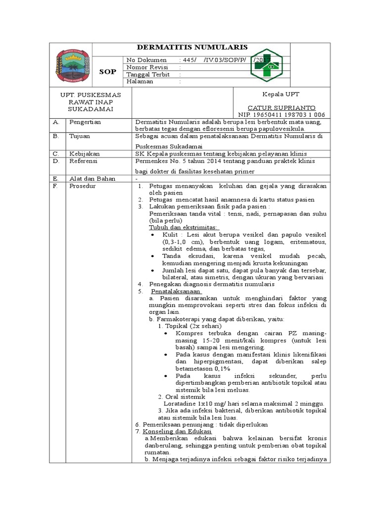 Sop Dermatitis Numularis | PDF