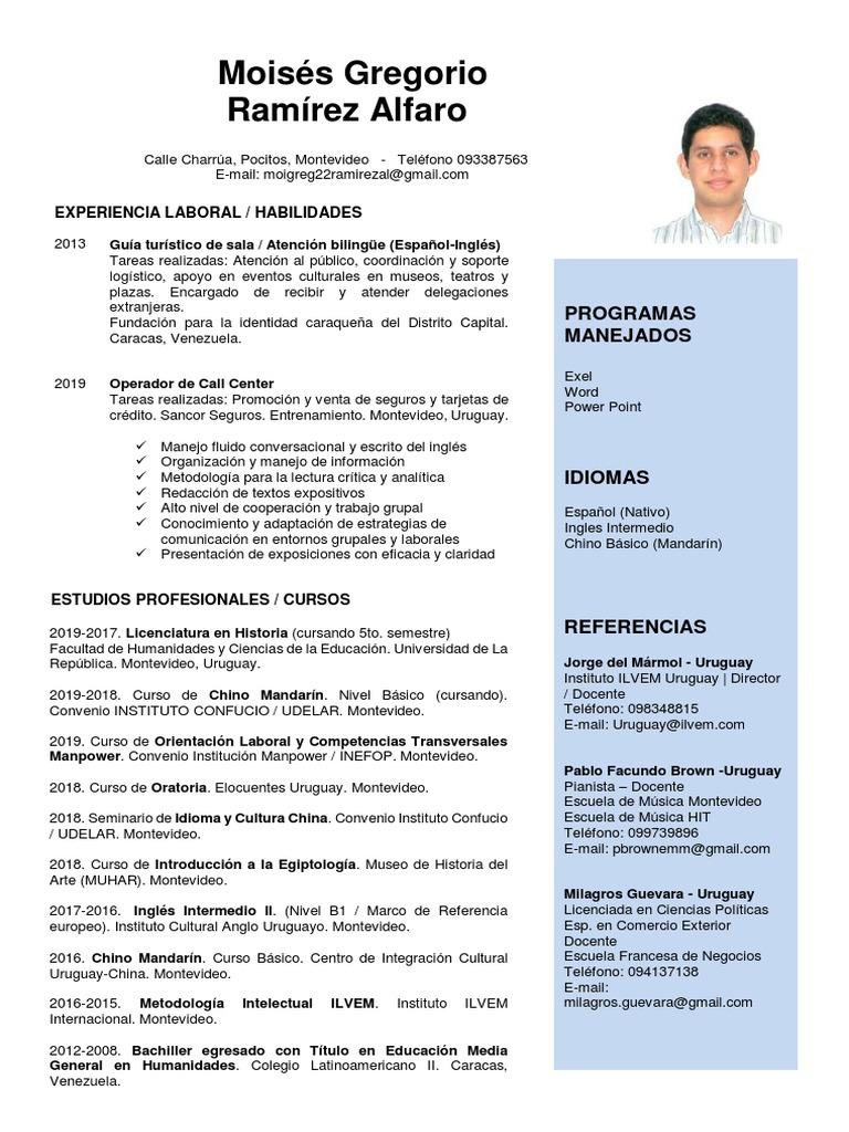 CV Moisés Ramírez Alfaro | PDF | Uruguay | Modificación de comportamiento