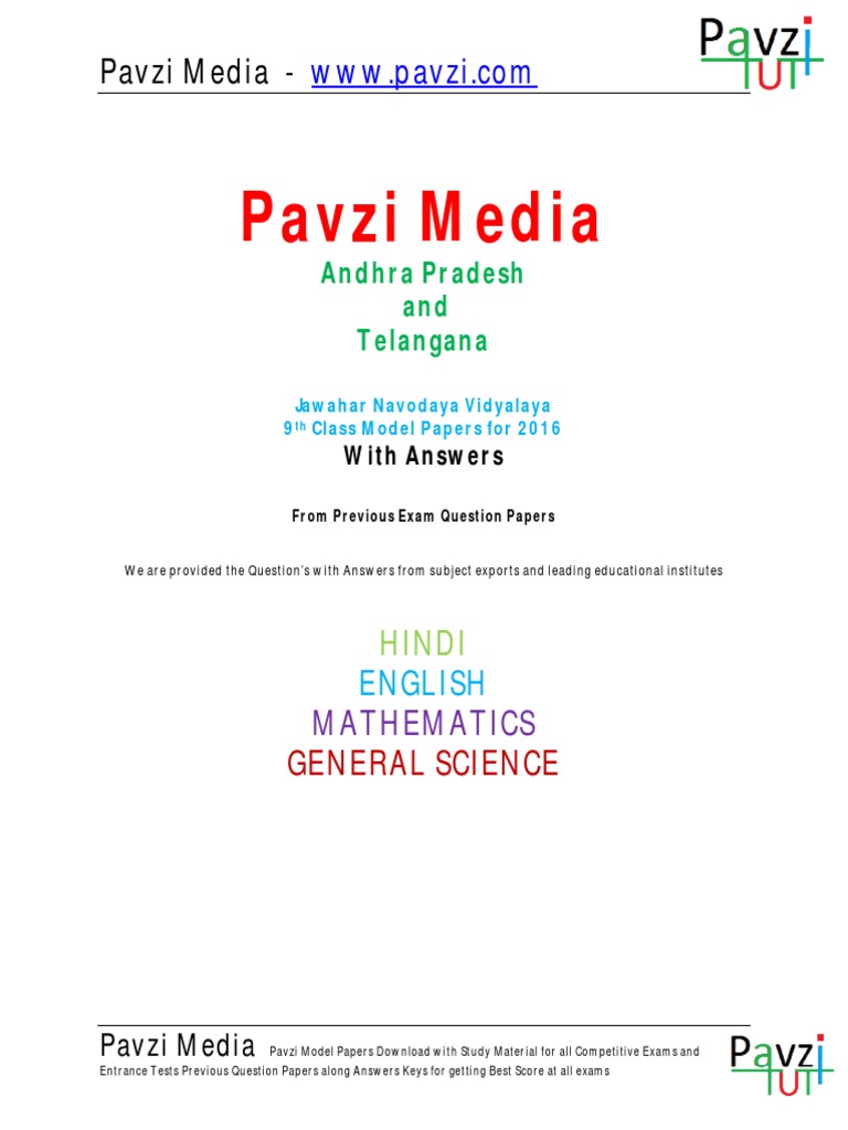 Navodaya Class 9 Previous Papers PDF | PDF | Qualifications | Test ...