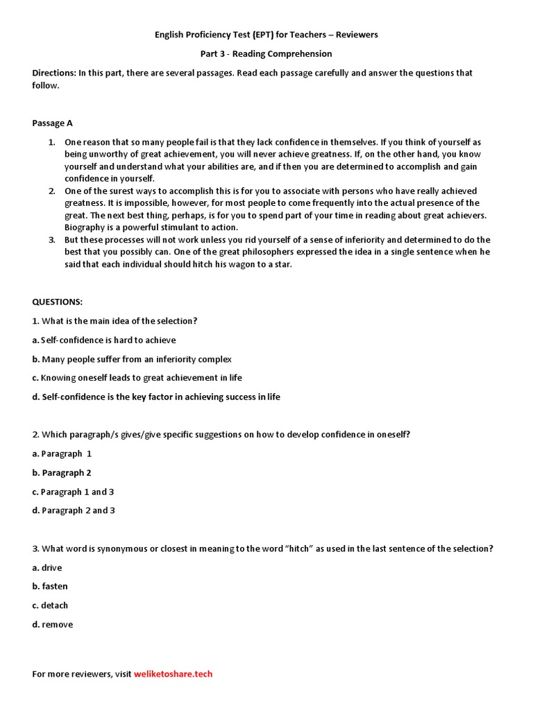 EPT Reviewer Part 3 Reading Comprehension | PDF | Ancient Egypt