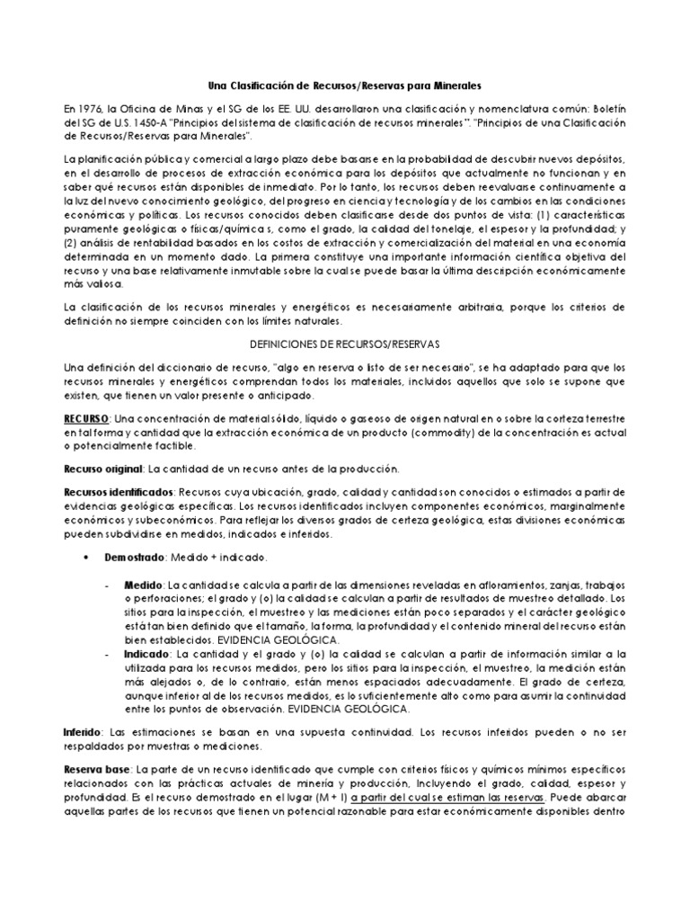 Clasificación de Recursos y Reservas Minerales | PDF | Minería | Minerales