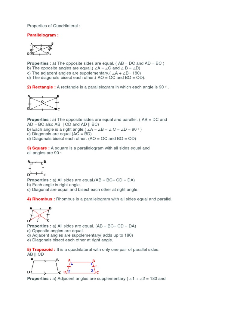 Properties of Quadrilateral | PDF | Rectangle | Euclid