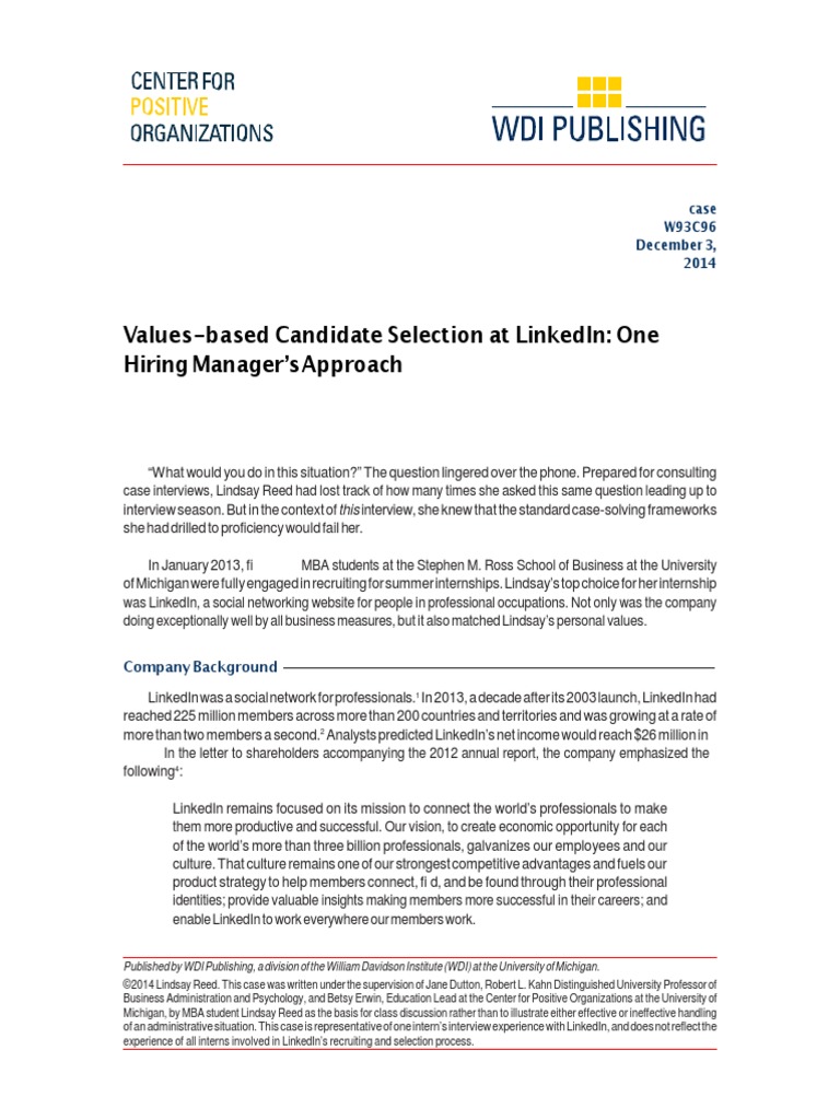 Values Based Candidate Selection at LinkedIn One Hiring Managers ...