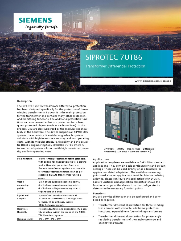 SIPROTEC 7UT86 Profile | PDF | Transformer | Electromagnetism
