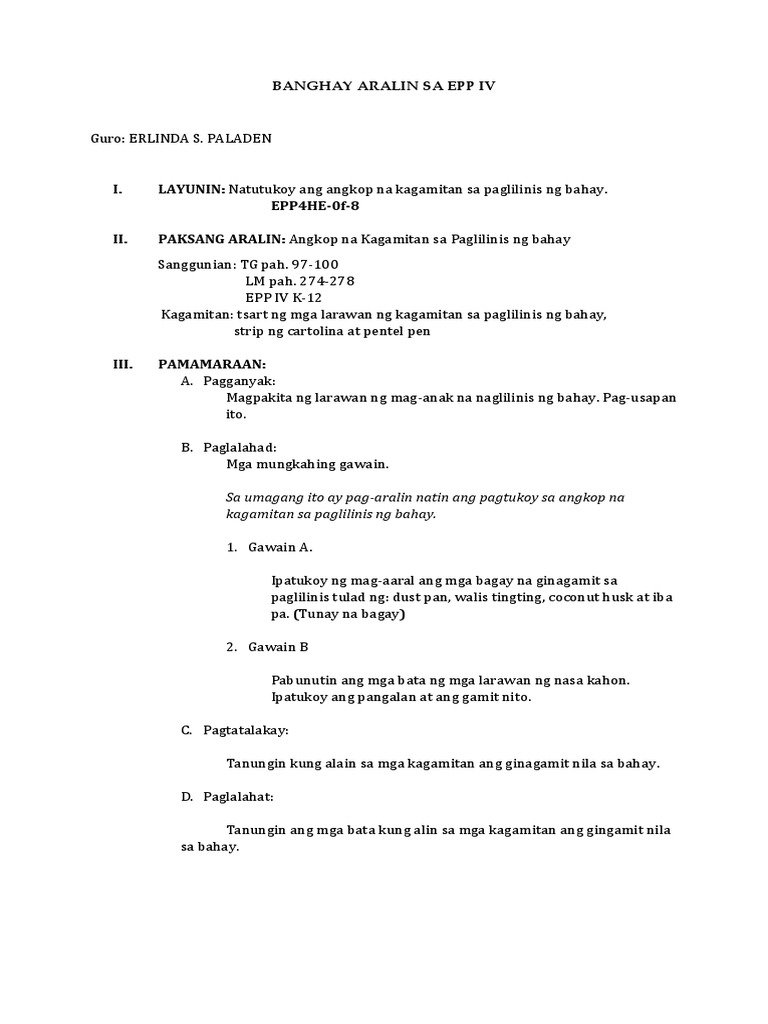 Banghay Aralin Sa EPP V | PDF