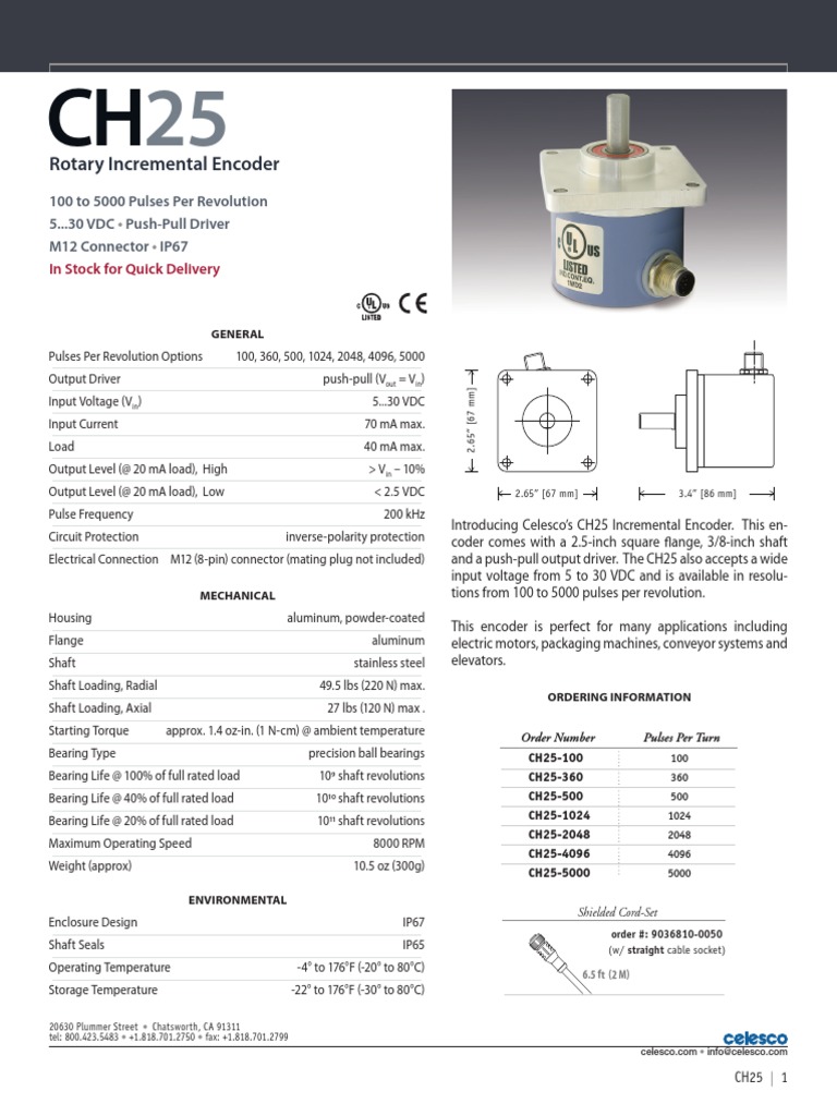 Datasheet Encoder Optico Celesco ch25 | PDF | Bearing (Mechanical) | Electrical Connector