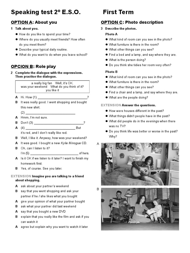 Speaking Test 2º E.S.O | PDF