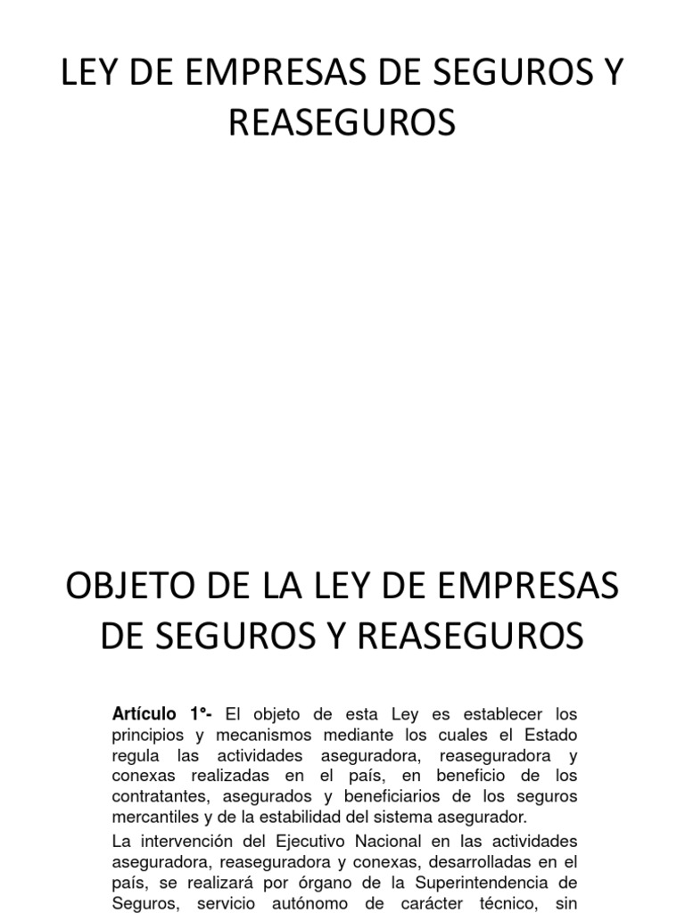LEY DE EMPRESAS DE SEGUROS Y REASEGUROS - Pps | PDF | Reaseguro | Bancos