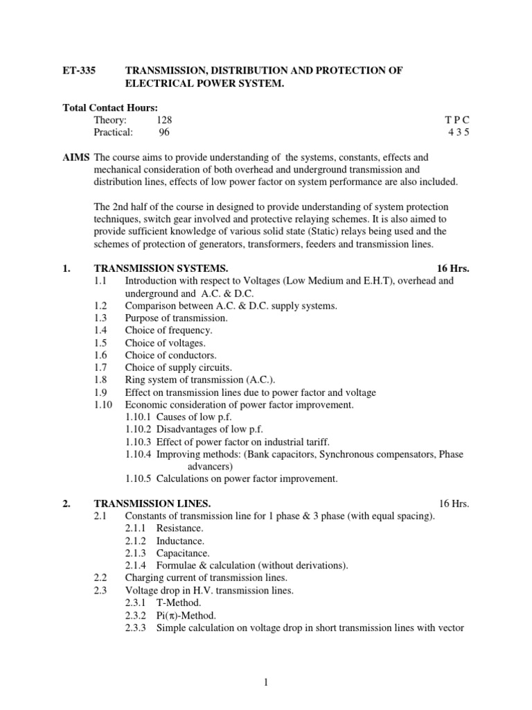 ET-335 Transmission, Distribution and Protection of Electrical Power ...